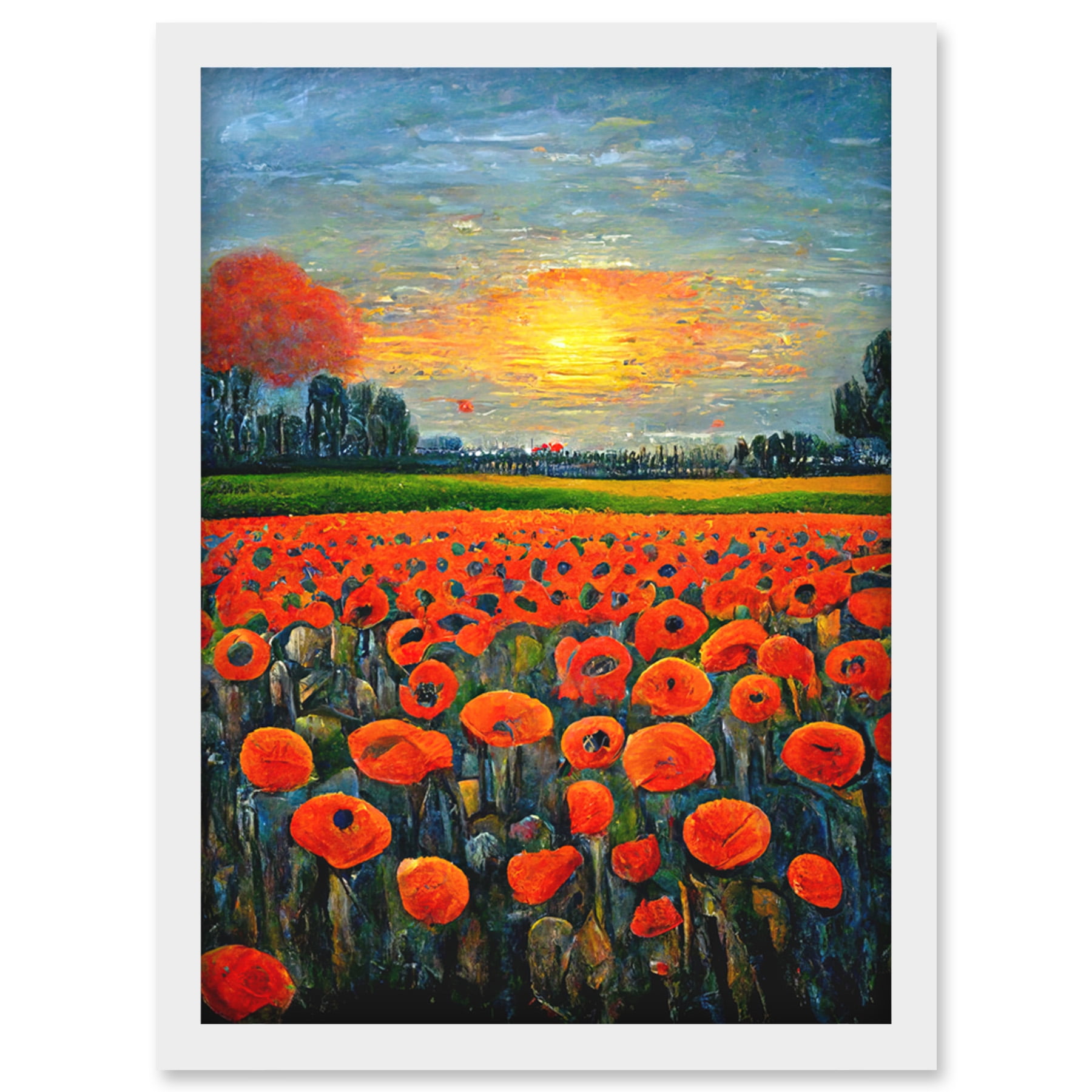 Flanders Field At Sunset Expressionism Oil Paint Poppy Flowers Artwork ...