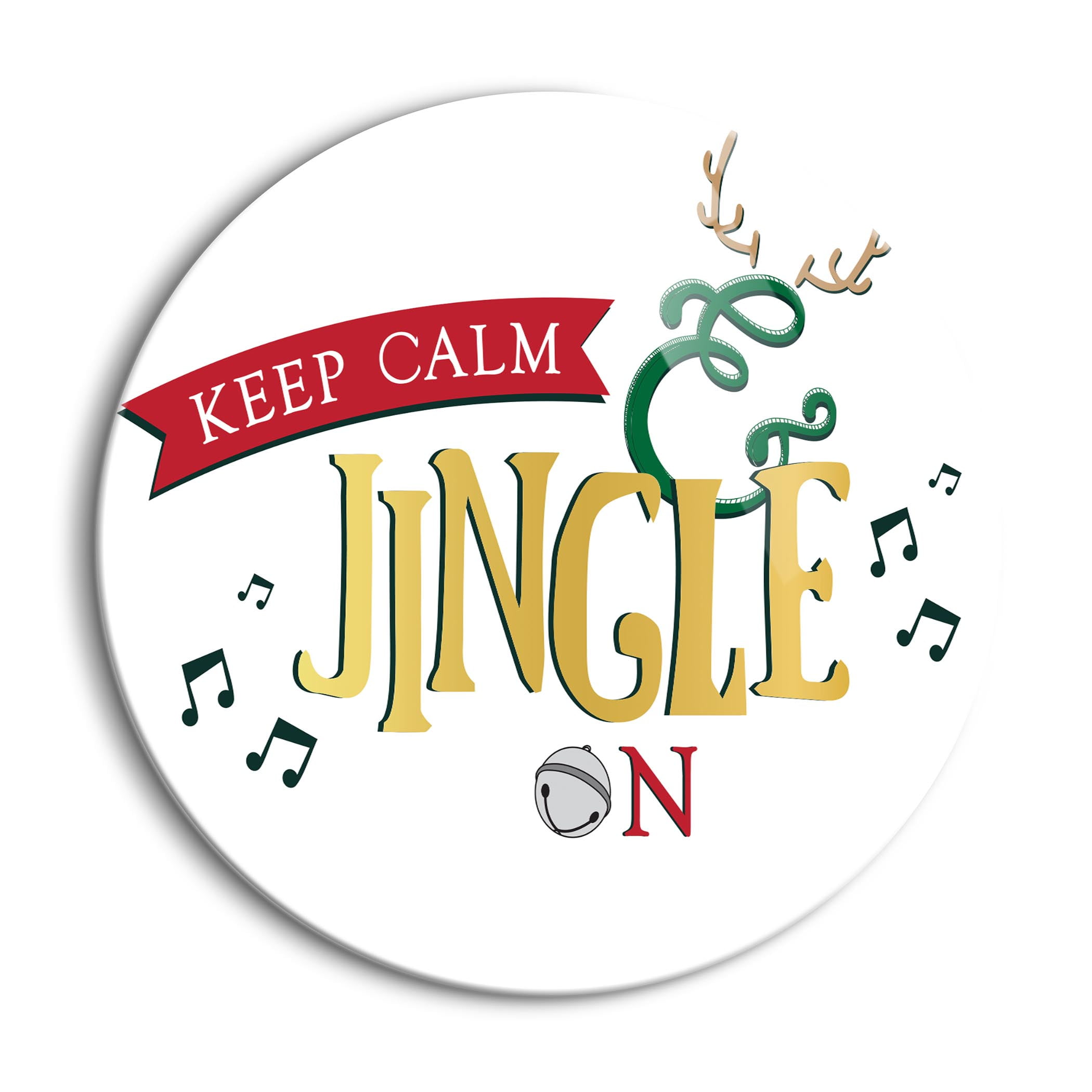 Keep Calm Jingle On Red Green Music Notes 24 inch Glass Round Wall ...