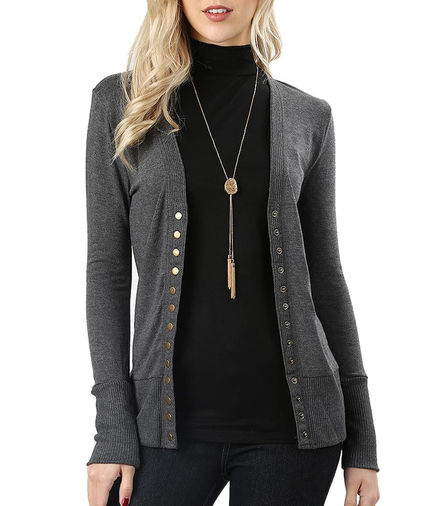 Womens V Neck Snap Button Long Sleeve Knit Cardigan - Walmart.com