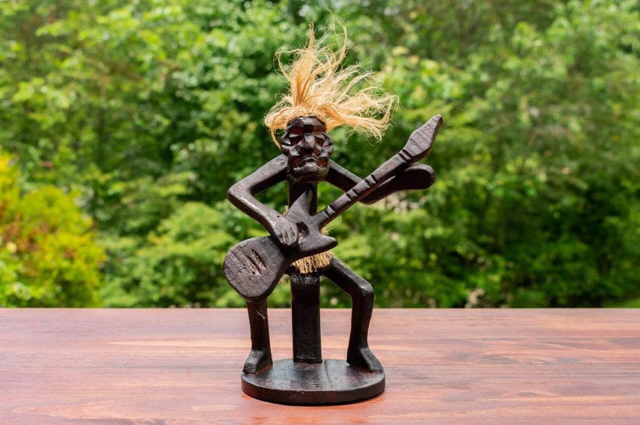 Handmade Wooden Primitive Guitarist Tribal Funny Statue Sculpture Tiki ...