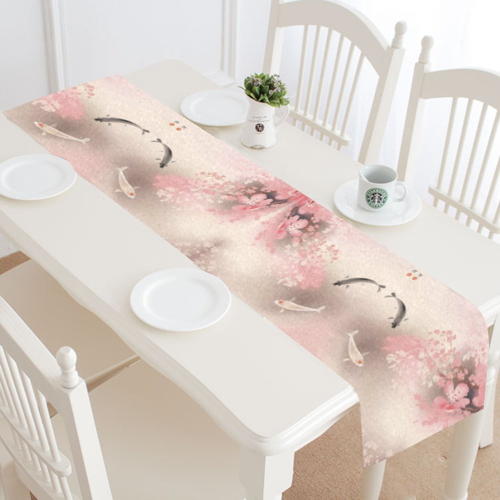 MYPOP Japanese Koi Table Runner Home Decor 16x72 Inch,Cherry Blossom ...
