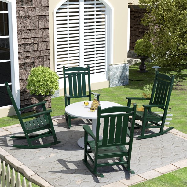 GARDEN Set of 4 Classic Adirondack Porch Outdoor Rocking Chairs Dark ...