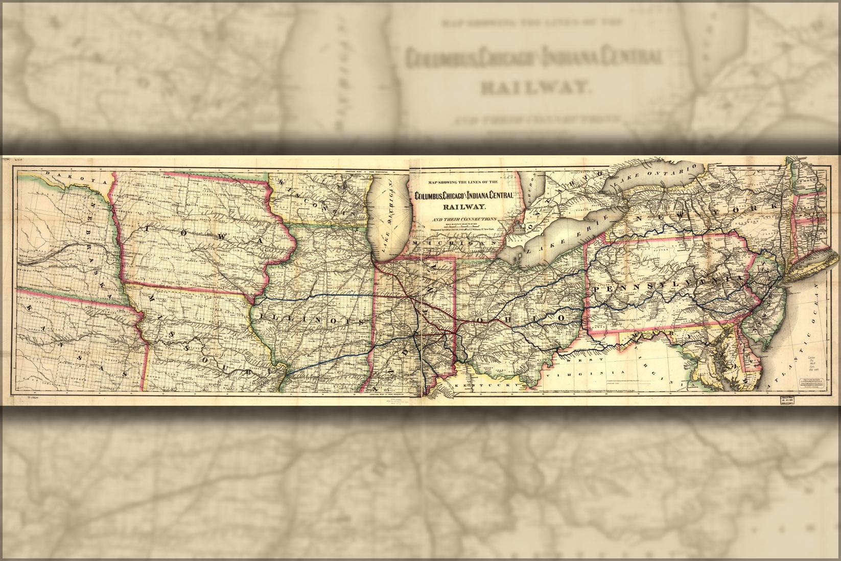 24"x36" Gallery Poster, Map Columbus Chicago Indiana Cent. Railroad ...