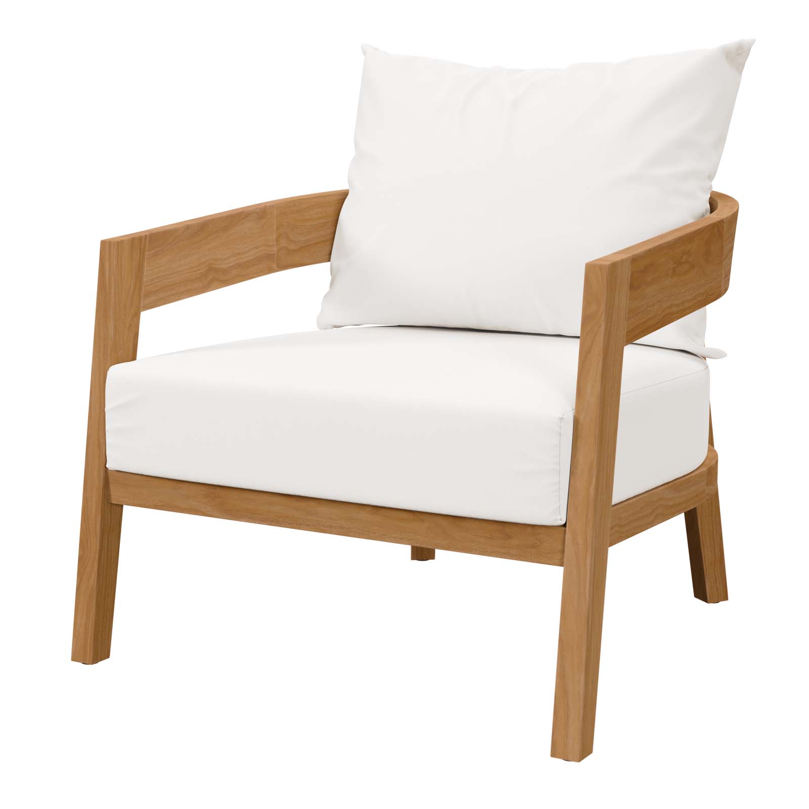 Lounge Chair Armchair, White Natural, Teak Wood, Fabric, Modern ...