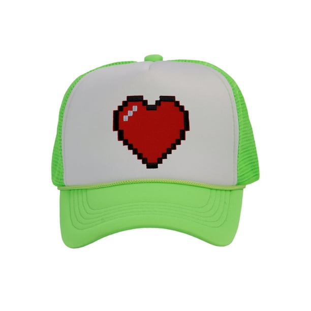 Men's 80's Retro Large 8 Bit Pixelated Heart Gamer Trucker Hat, White ...