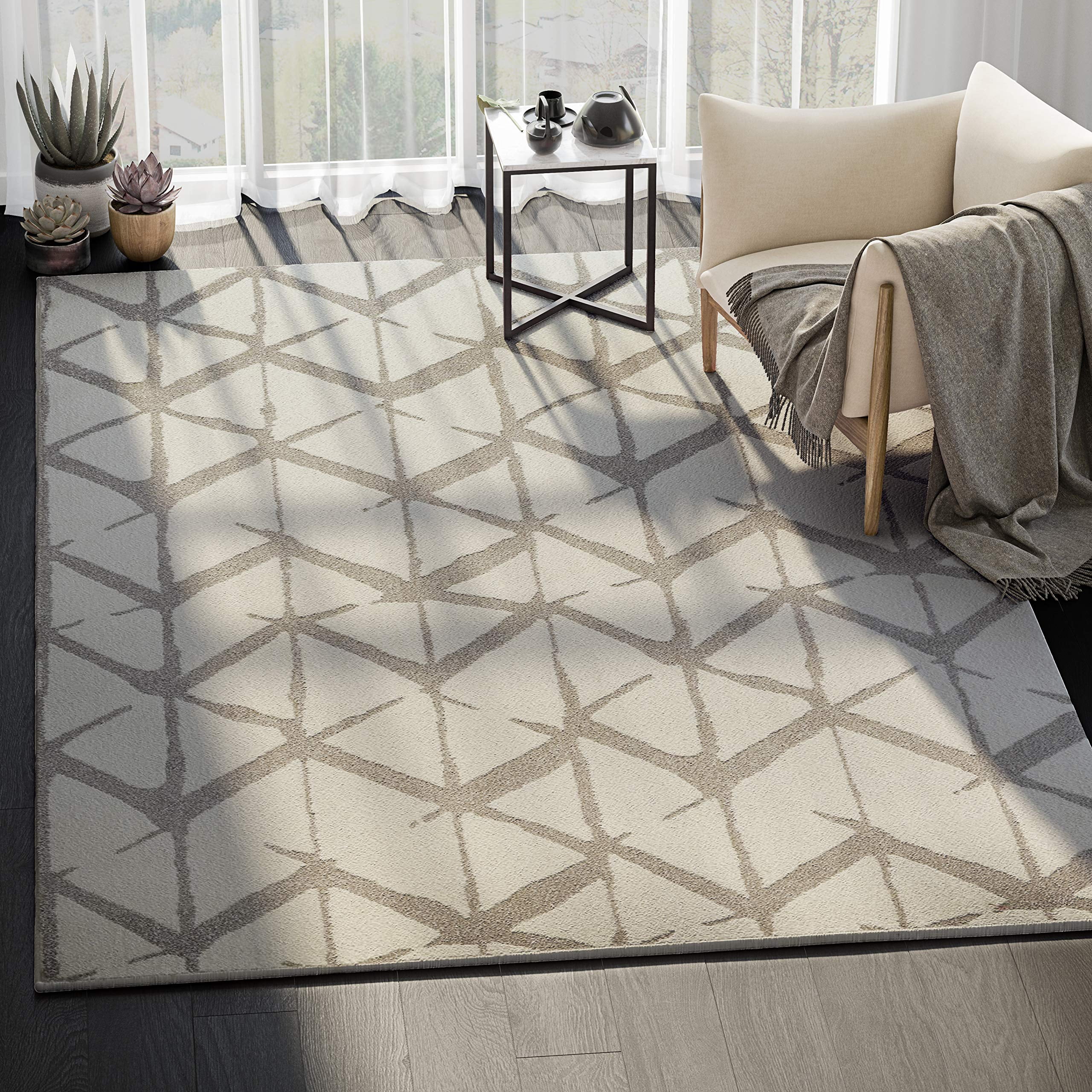 Abani Laguna Collection Repetitive Geometric 4' x 6' Beige Modern Area ...