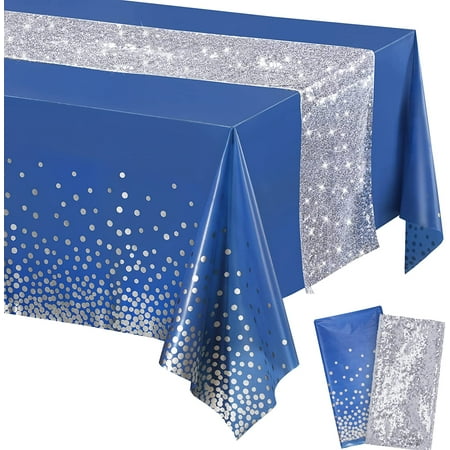 Tablecloth and Sequin Table Runner Set Polka Dots Confetti Table Cover ...