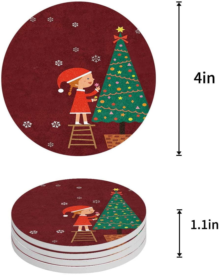 FMSHPON Merry Christmas Set of 4 Round Coaster for Drinks, Absorbent ...
