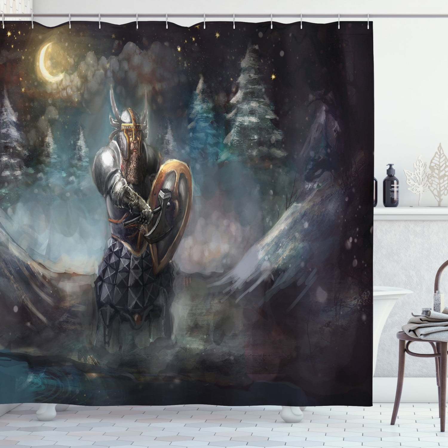 Ambesonne Fantasy Shower Curtain, Medieval Dwarf Knight, 69"Wx70"L ...