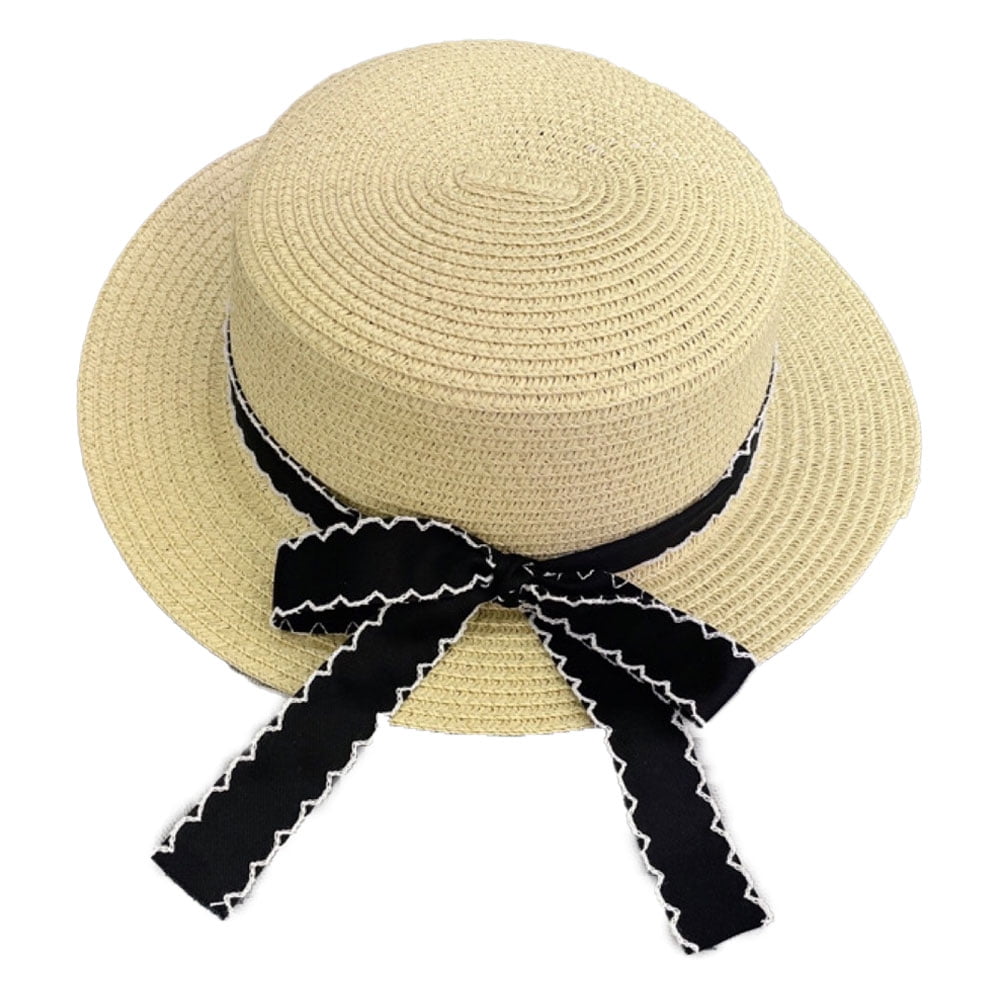 56-58 cm hat circumference female bow flat top hat summer hat outdoor ...