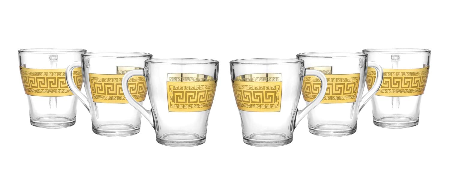 Gold Rimmed Tea Cup Mug 6-piece Set Greek Key Pattern Contemporary ...