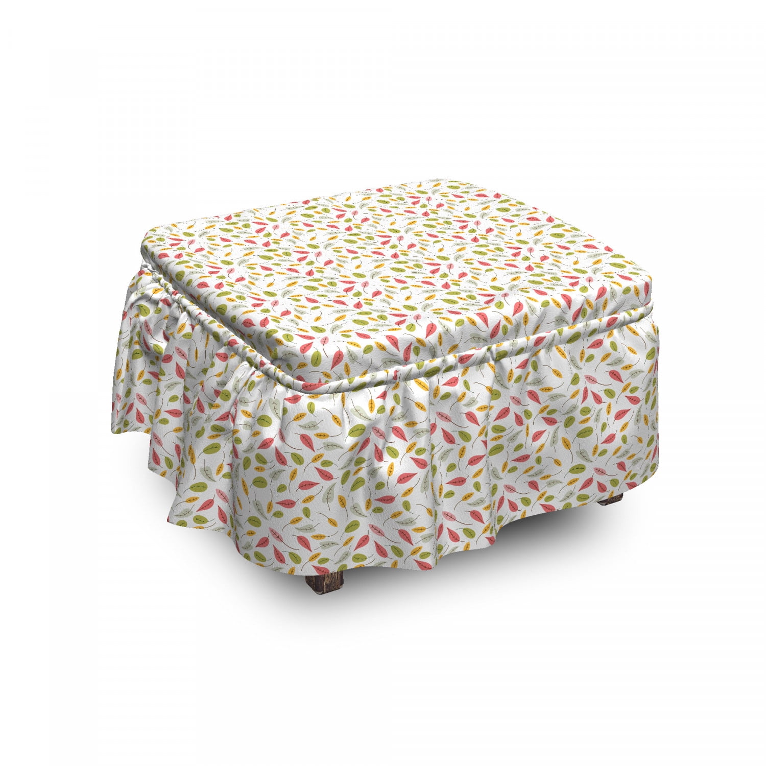 Spring Ottoman Cover, Falling Lobed Leaves, 2 Piece Slipcover Set with ...