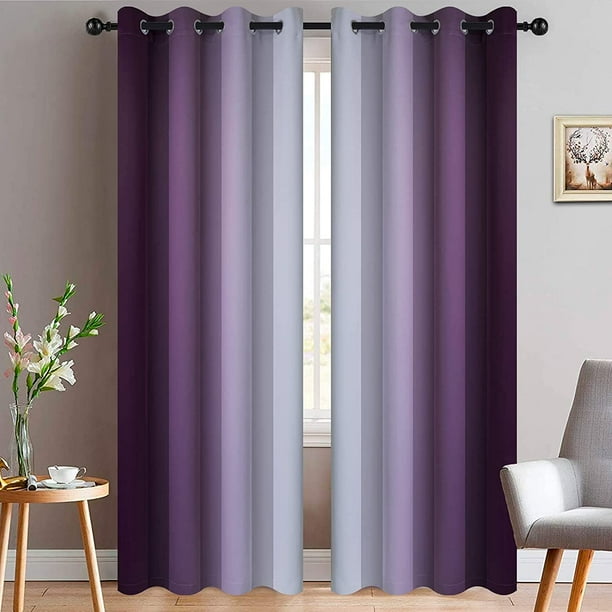 Yakamok Purple Curtain for Bedroom/Living Room Blackout,Ombre Curtains ...