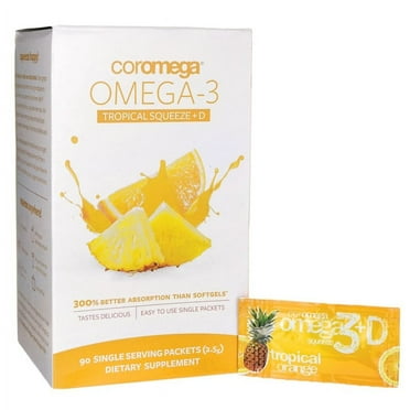 Coromega Omega-3 Orange Squeeze Packets, 650mg, Gluten-Free, 120 Ct ...