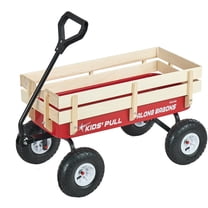 KFFKFF Pull-Along Wagon for Kids, 39-Inch Utility Cart with Wooden ...