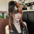 20-Inch Medium Length Straight Orange Hair Wigs with Natural Bangs for ...