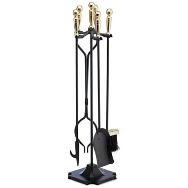 Barton 5-Piece Knight Fireplace Tool Set, Antique Brass - Includes Base ...