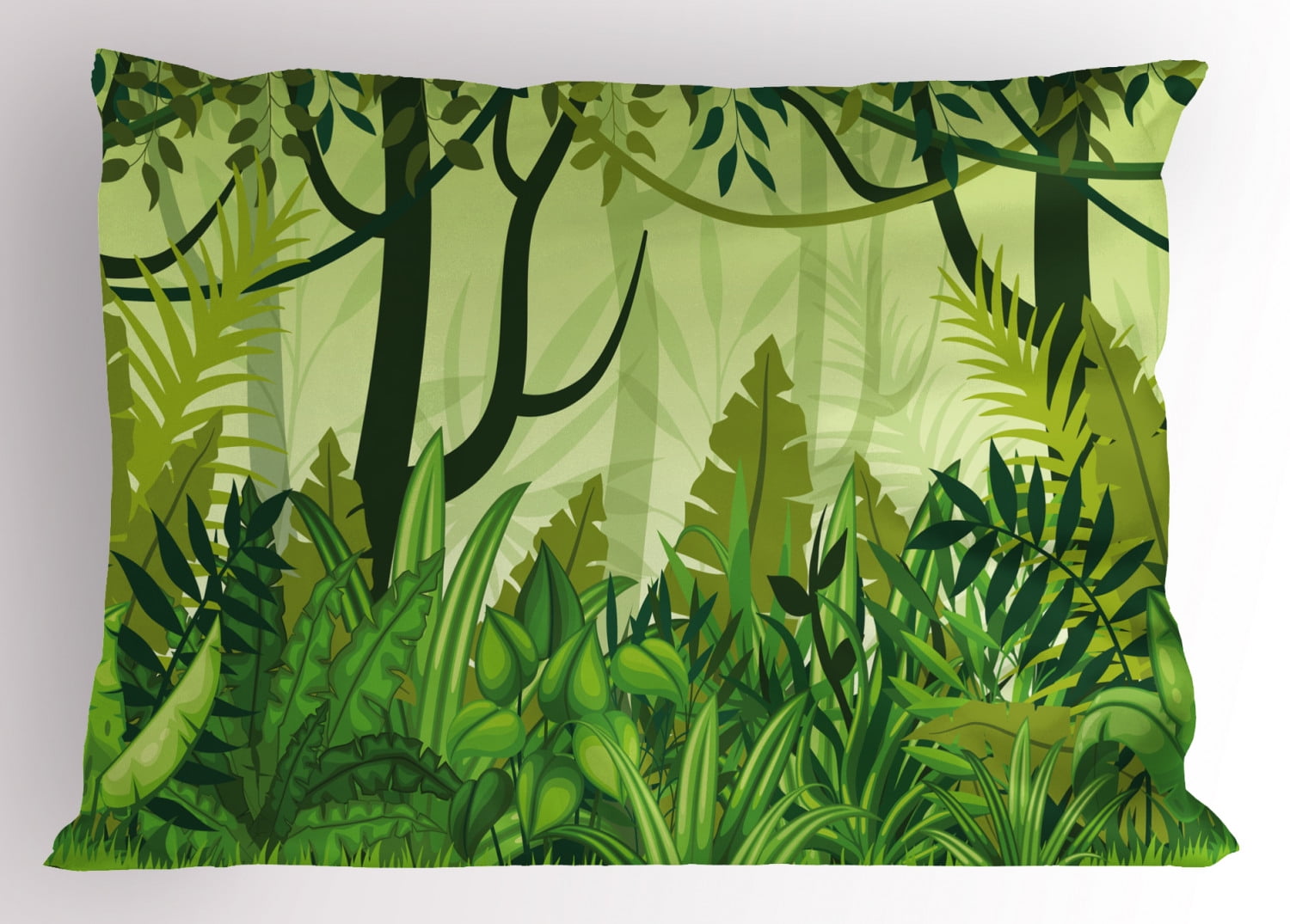 Plant Pillow Sham Cartoon Style Jungle Depiction Hand Drawn Digital ...