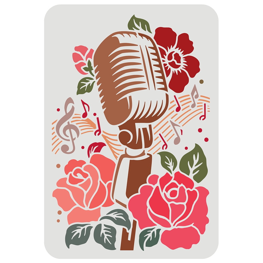 1pc Music Flower Stencil Plastic PET Microphone Stencil Reusable Rose ...