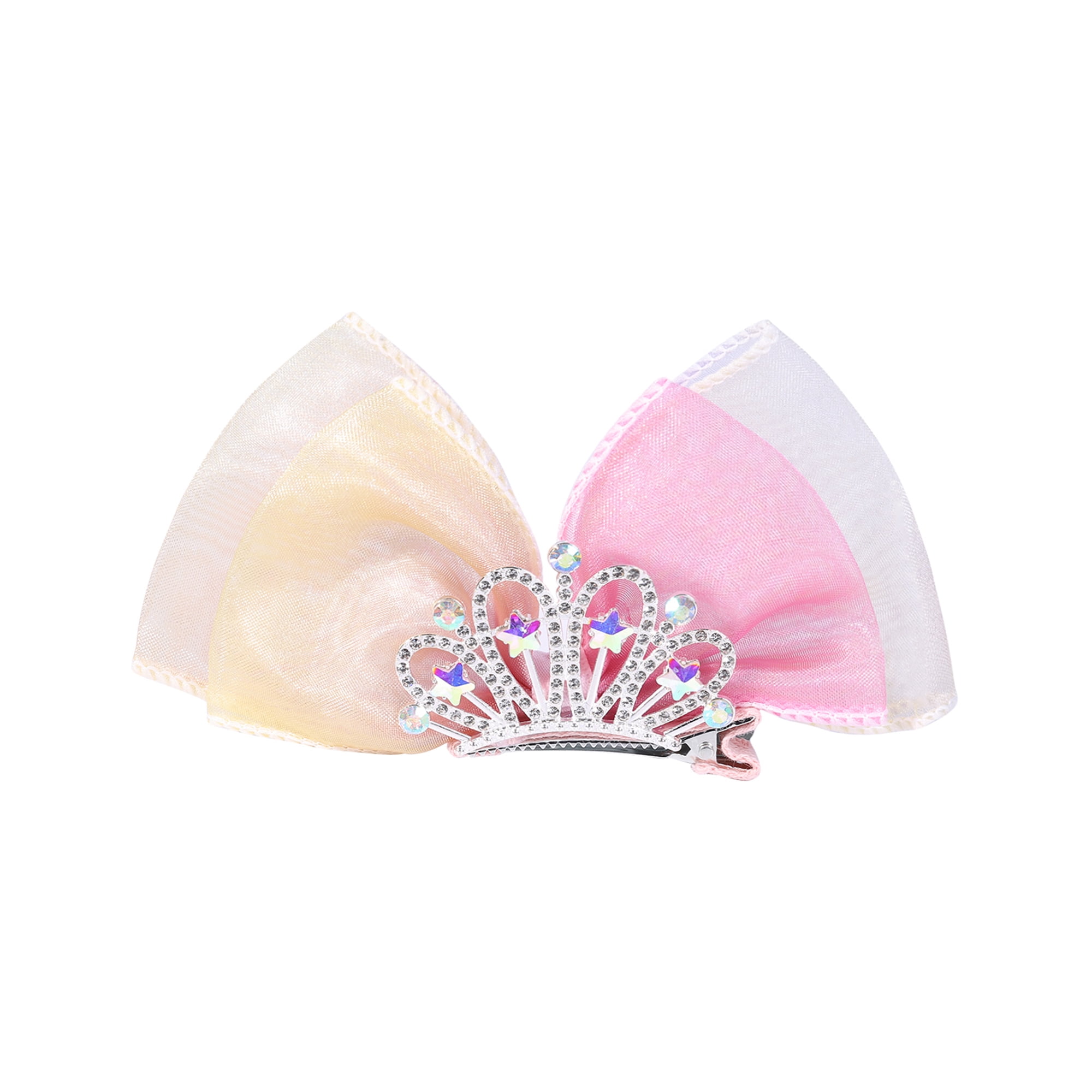 Children Girl Crown Hairpin Pair Mesh Sheer Star Bowknot Anti-Slip Hair ...