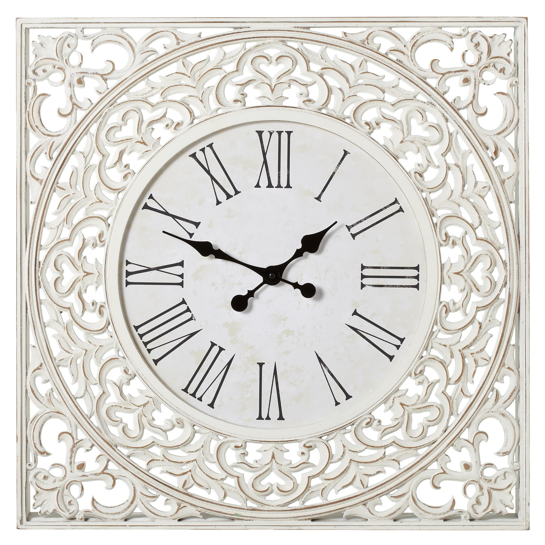 CBK Mdf White Square Carved Wood Wall Clock 158504 - Walmart.com ...