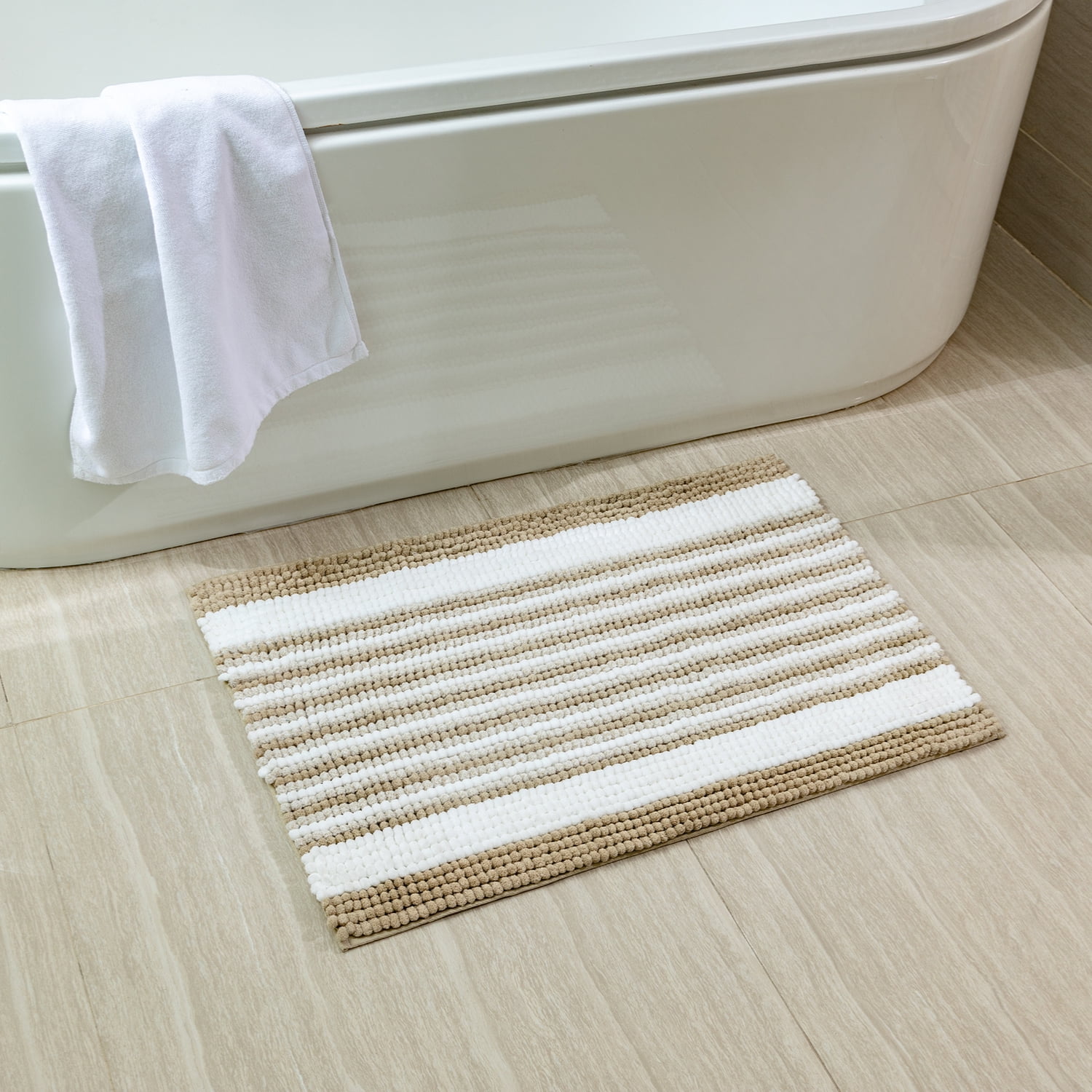 Ultra Soft Chenille Bathroom Rug, Dry Fast Non Slip Bathmat, Off White ...