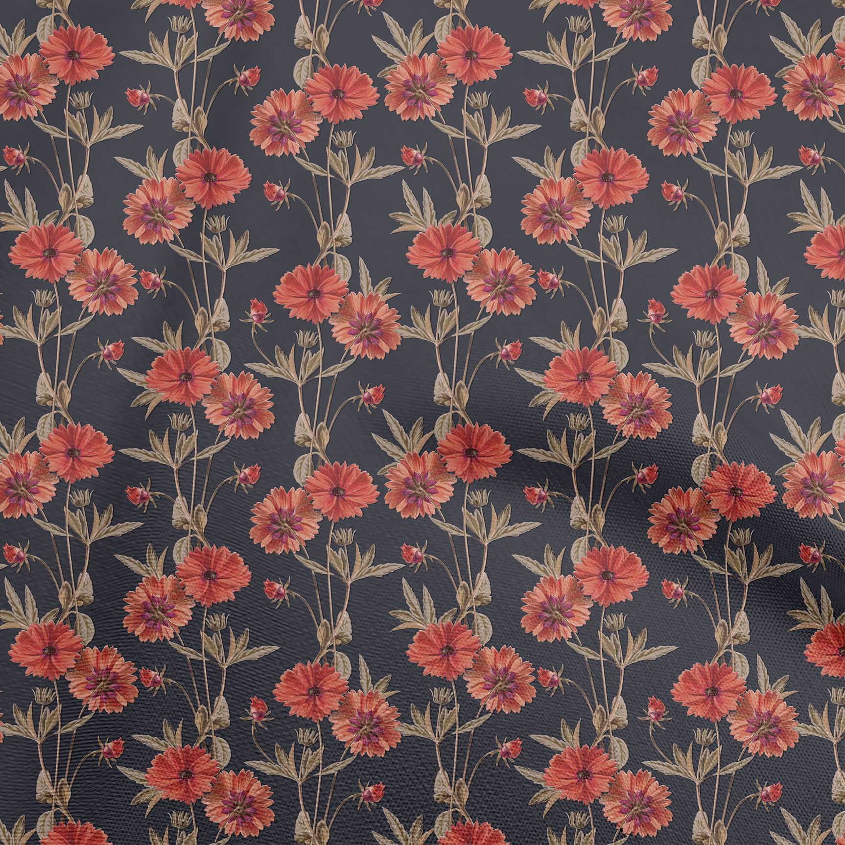oneOone Cotton Poplin Red Fabric Floral Retro Sewing Craft Projects ...