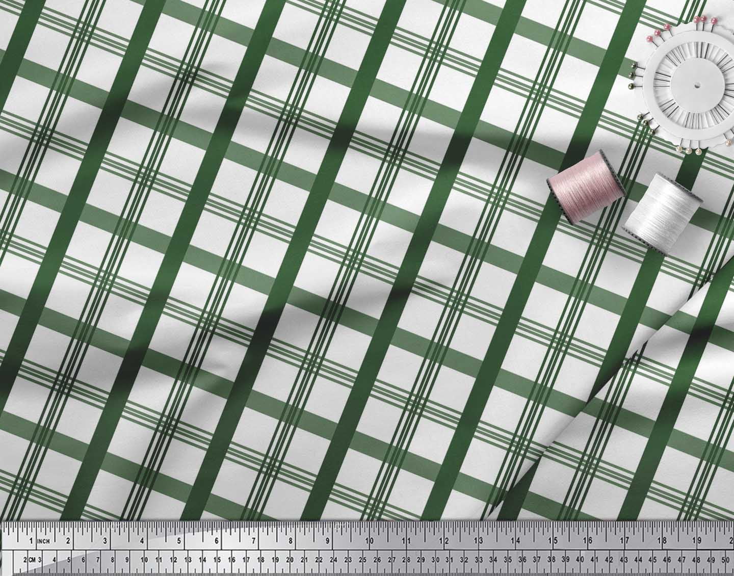 Soimoi Green Poly Georgette Fabric Window Pane Check Print Sewing ...