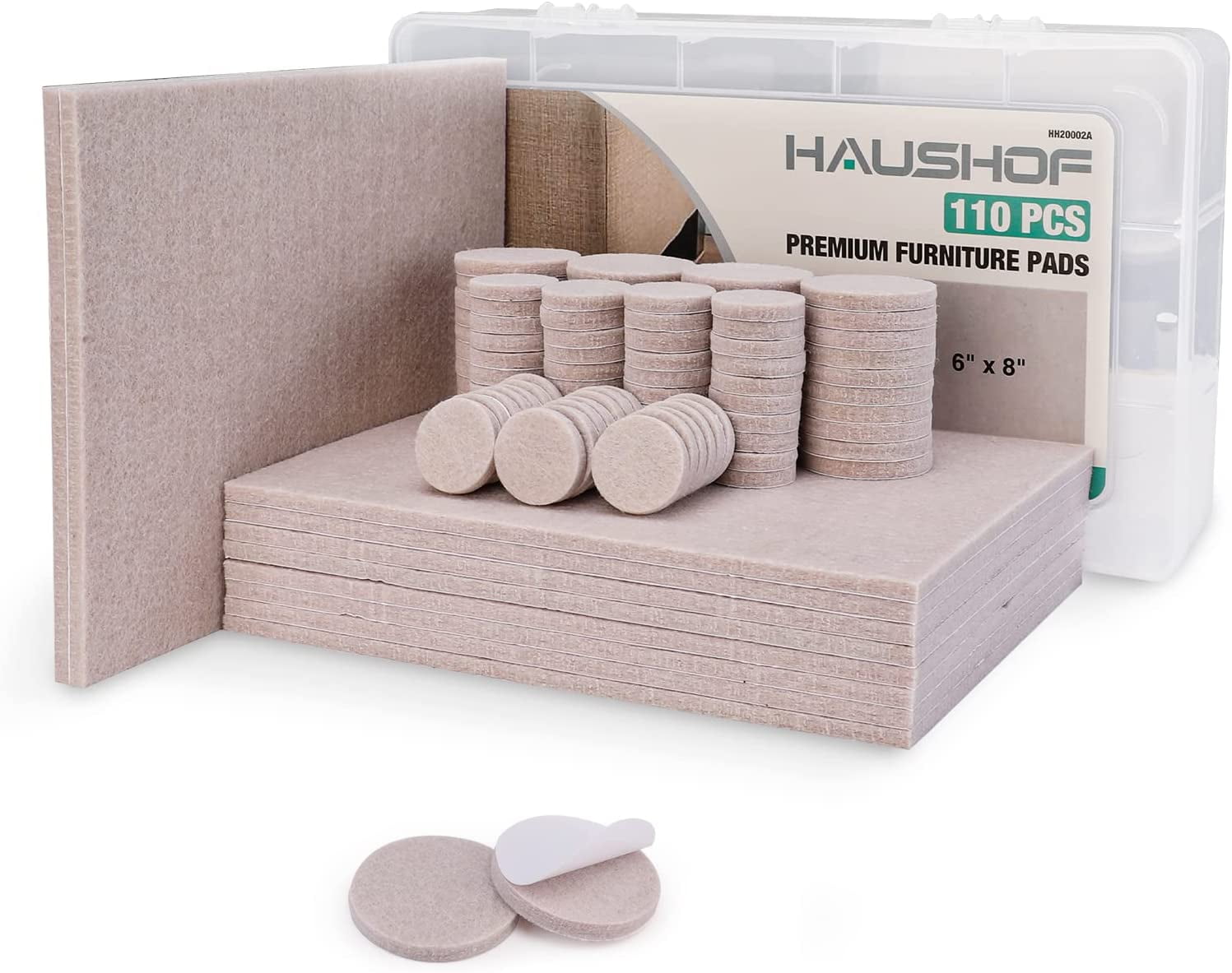 HAUSHOF 110 Pieces Felt Furniture Pads - Include 10 PCS 8"x6" Felt ...