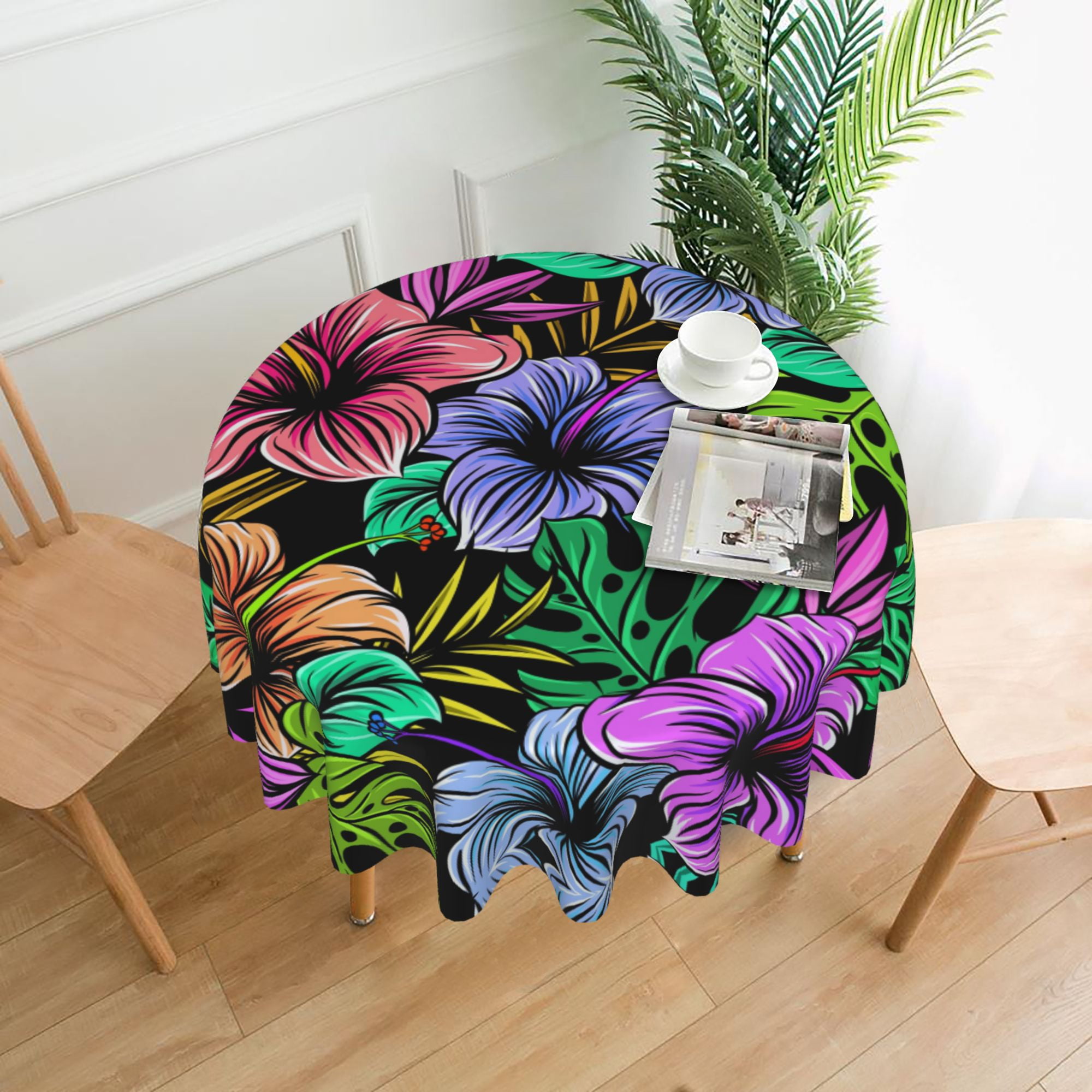 ZICANCN Round Table Cloths 60 Inch, Tropical Floral Style Design Table ...