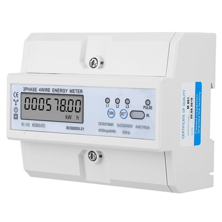 KWH Meter, LCD Display Electric Energy Meter, 3 Phase 4 Wire DIN Rail ...