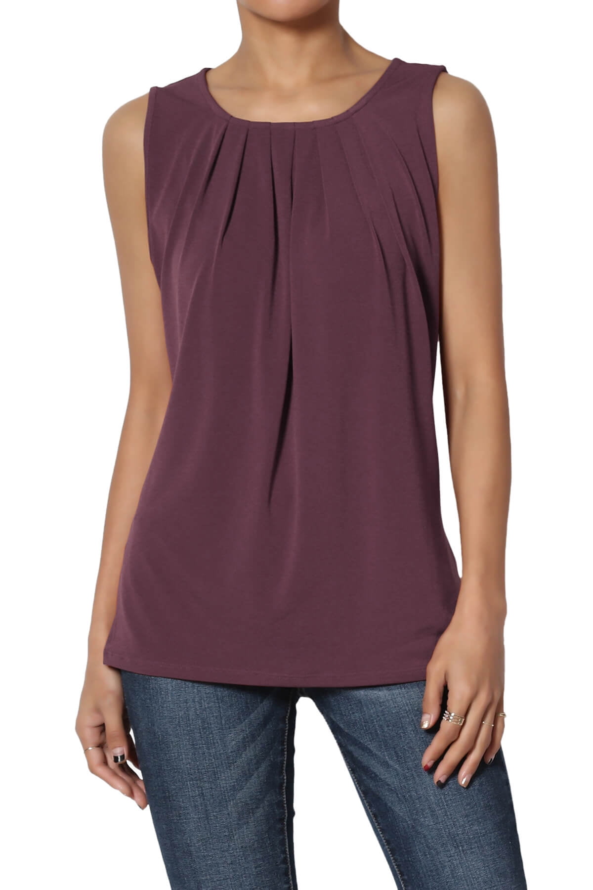 TheMogan Women's PLUS Sleeveless Pleated O Crew Neck Tank Top Essential Stretch Blouse - Walmart.com