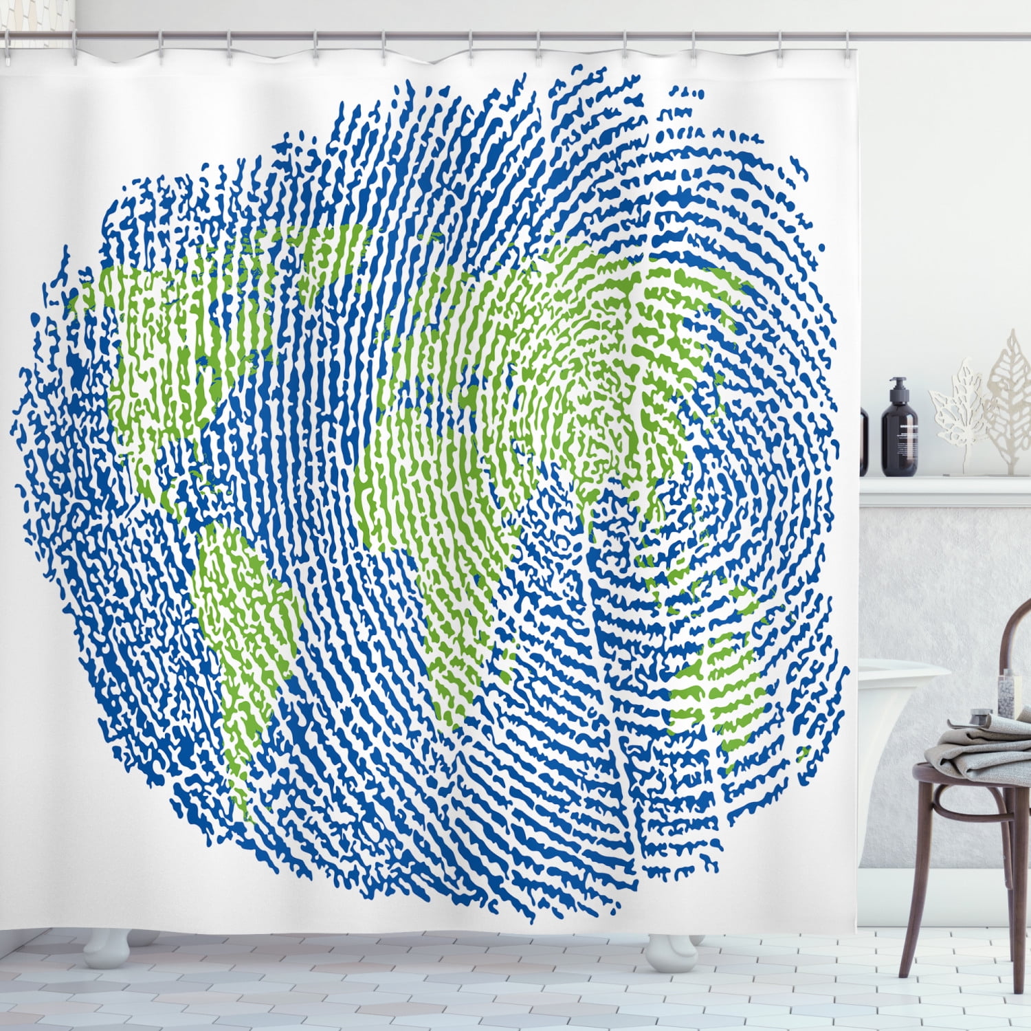 Ambesonne World Map Shower Curtain, Fingerprint World Map, 69"Wx70"L ...