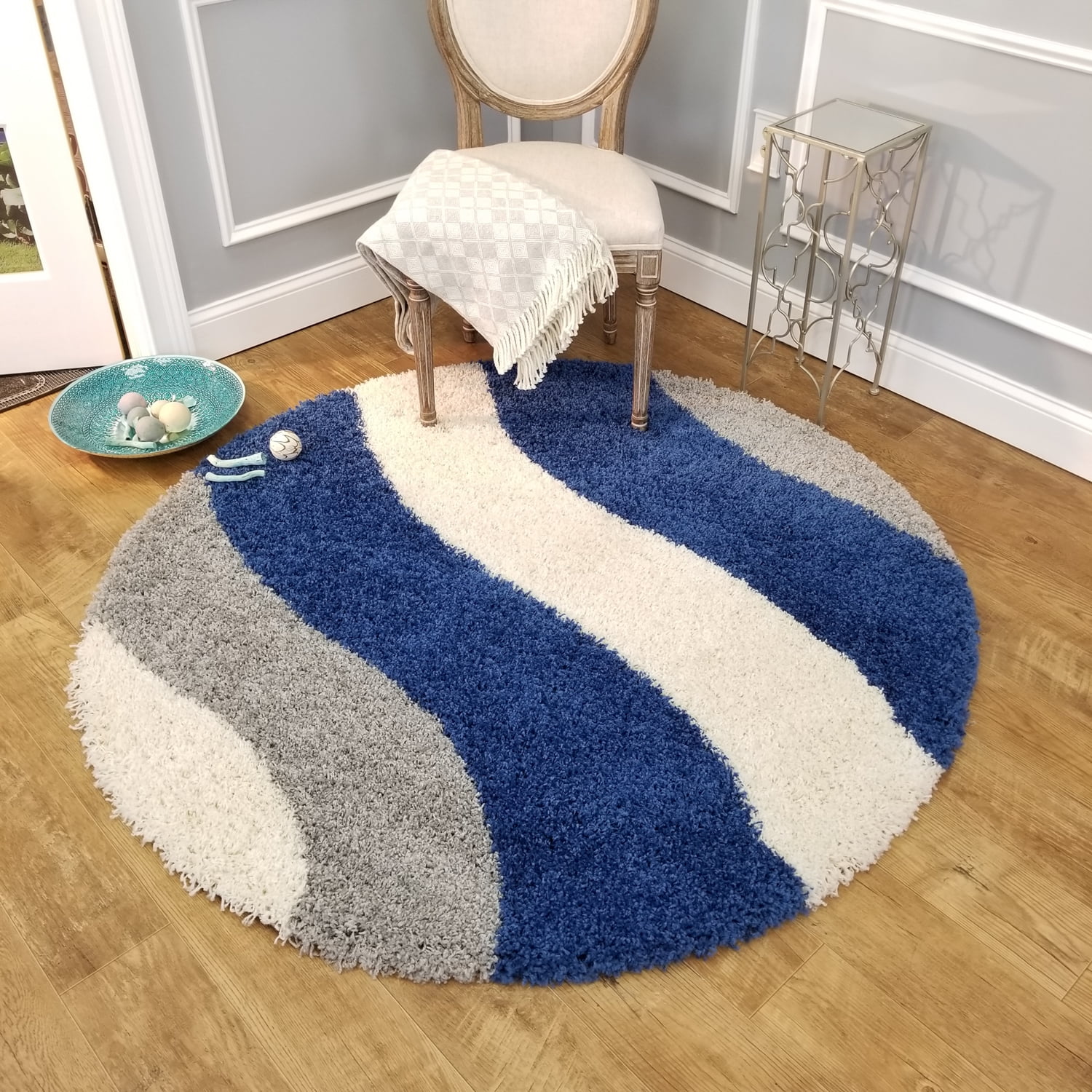 Maxy Home Bella Striped Multicolor 5 ft. Round Shag Area Rug - Walmart.com