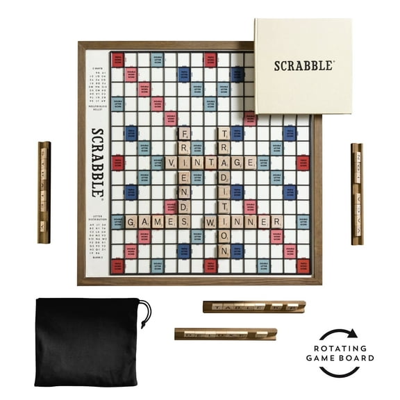 WS Game Company Classic Deluxe Scrabble with Rotating Wooden Board ...