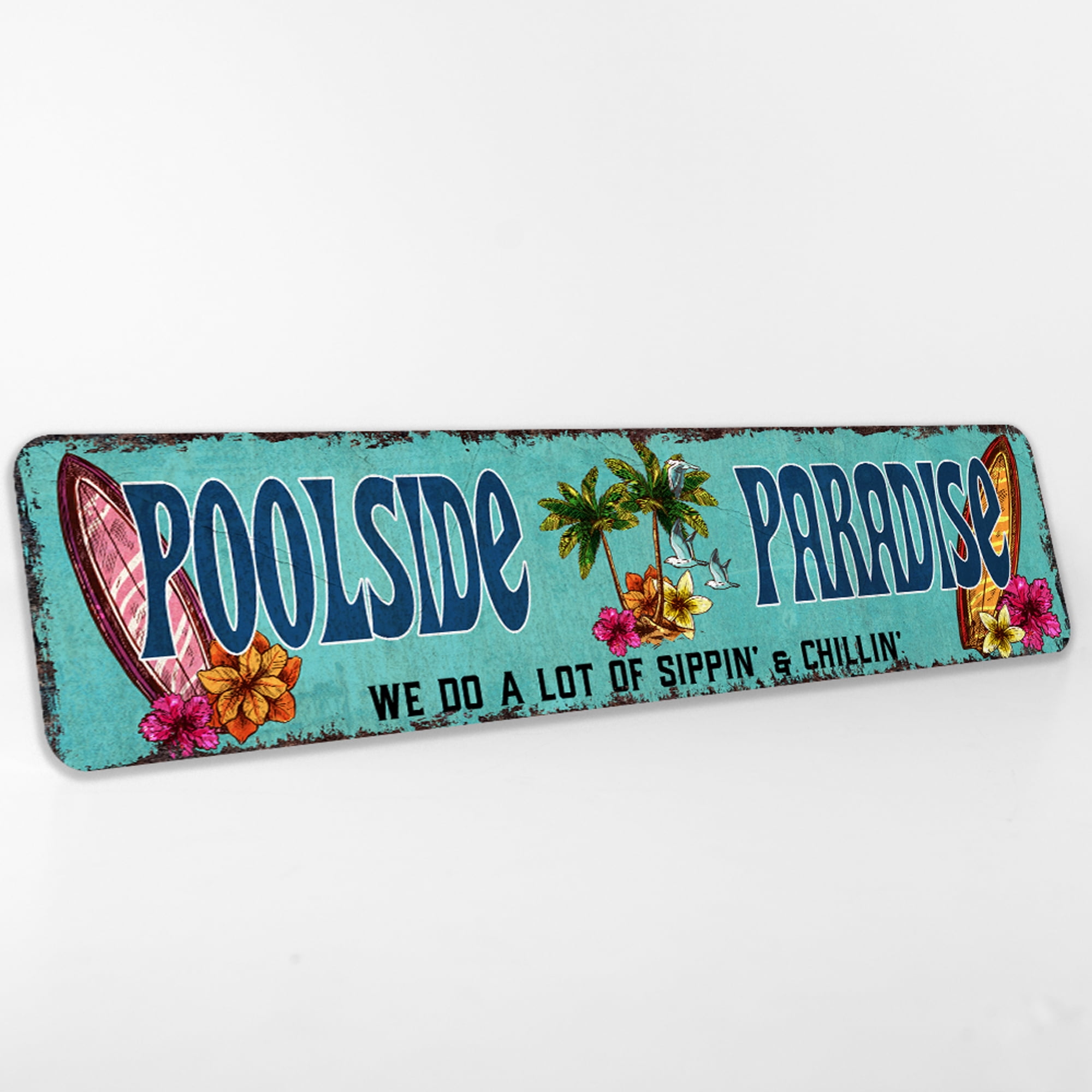 Poolside Paradise Rustic Looking Metal Sign Outdoor Pool Hot Tub Tiki ...