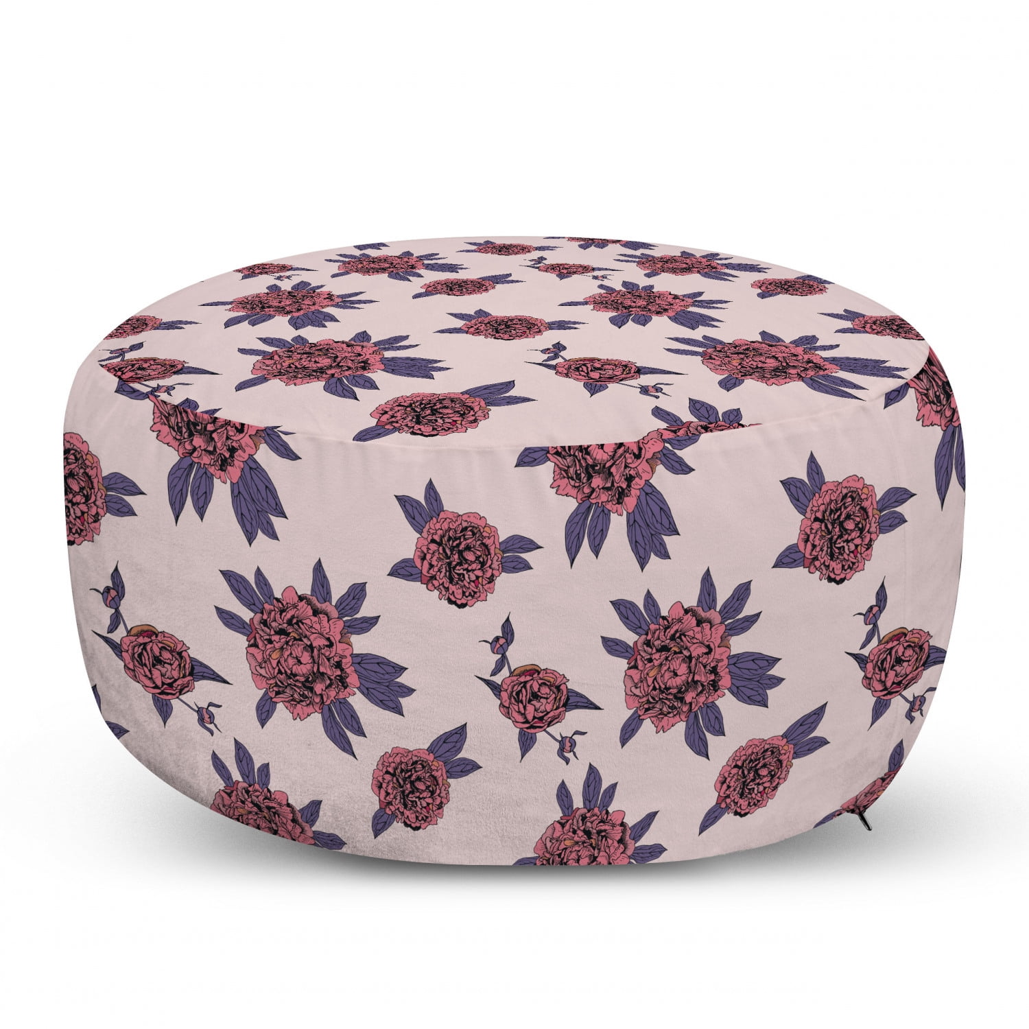 Floral Pouf Cover with Zipper, Vintage Grown Peony Flowers with Leaves ...