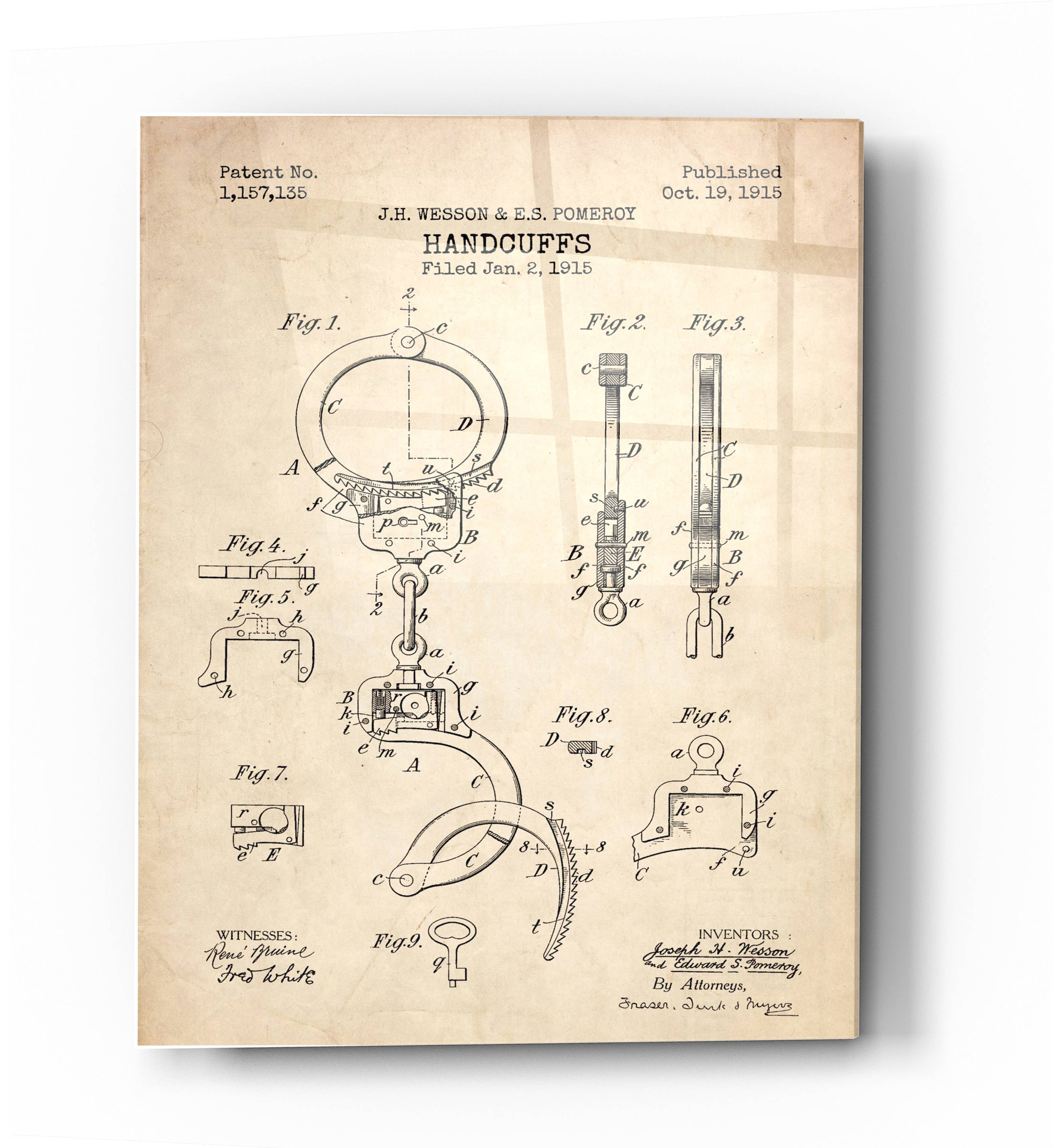 Epic Art 'Handcuffs Blueprint Patent Parchment' Acrylic Glass Wall Art ...