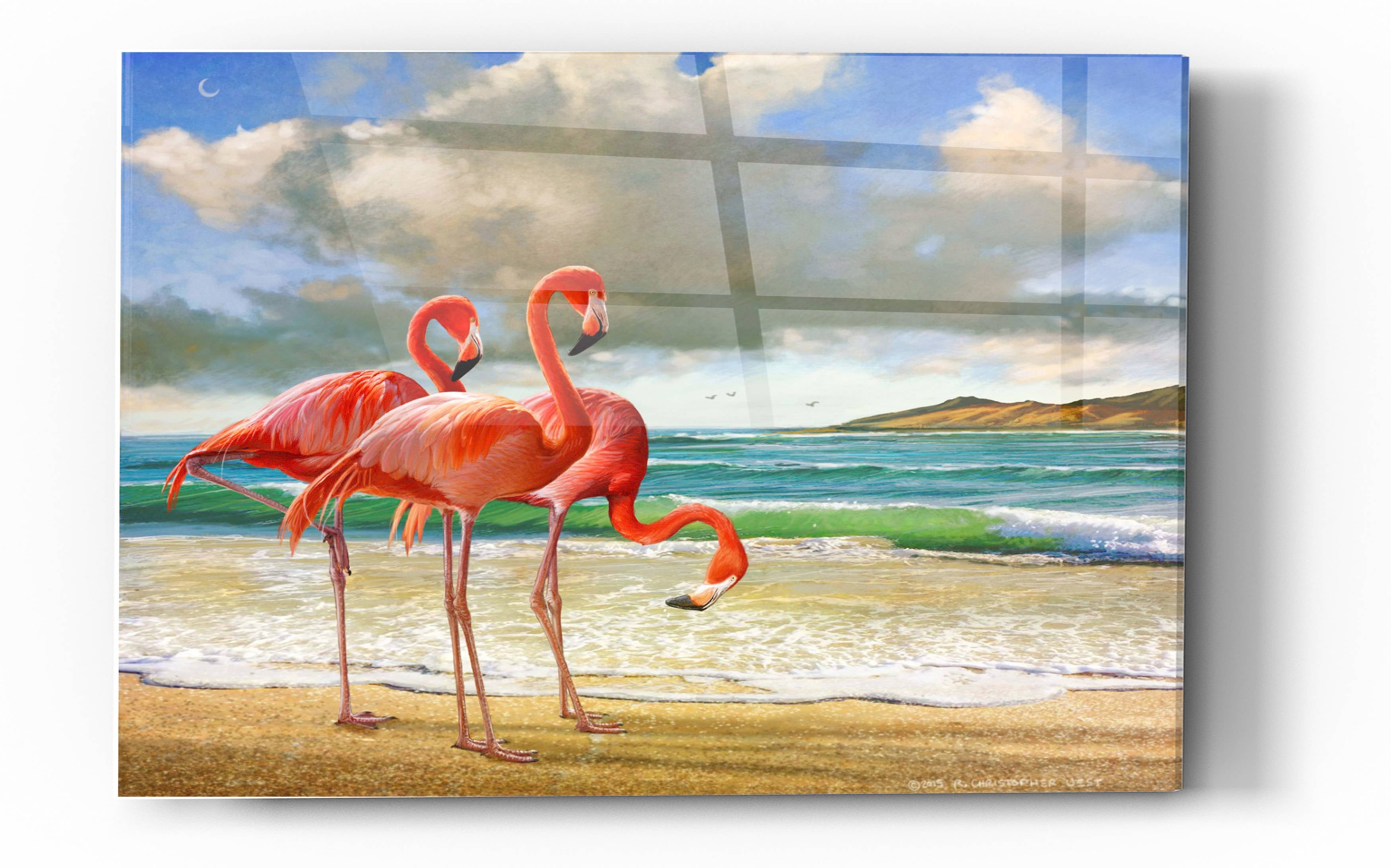 Epic Art 'Beach Scene Flamingos' by Chris Vest, Acrylic Glass Wall Art ...