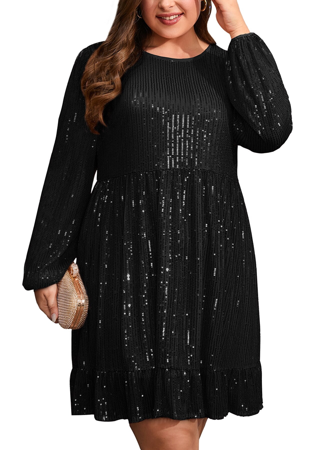 SHOWMALL Women's Plus Size Dazzling Glow Dress Elegant Cocktail Tiered ...