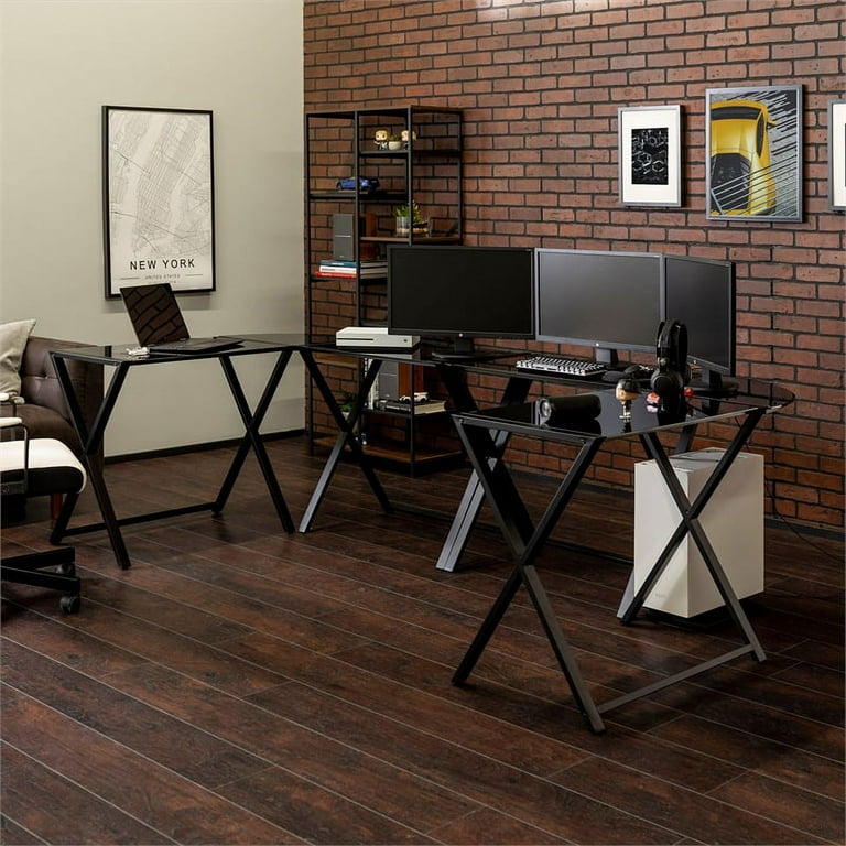 Walker Edison X Frame Command Center Gaming Desk Station Black Walmart