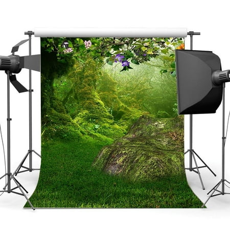 BSDHOME Polyester 5x7ft Jungle Forest Backdrop Trees Mushroom Fresh ...