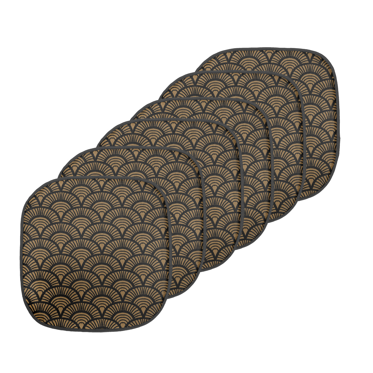 Scallop Chair Seating Cushion Set of 6, Vintage Abstract Hand Drawn Art ...