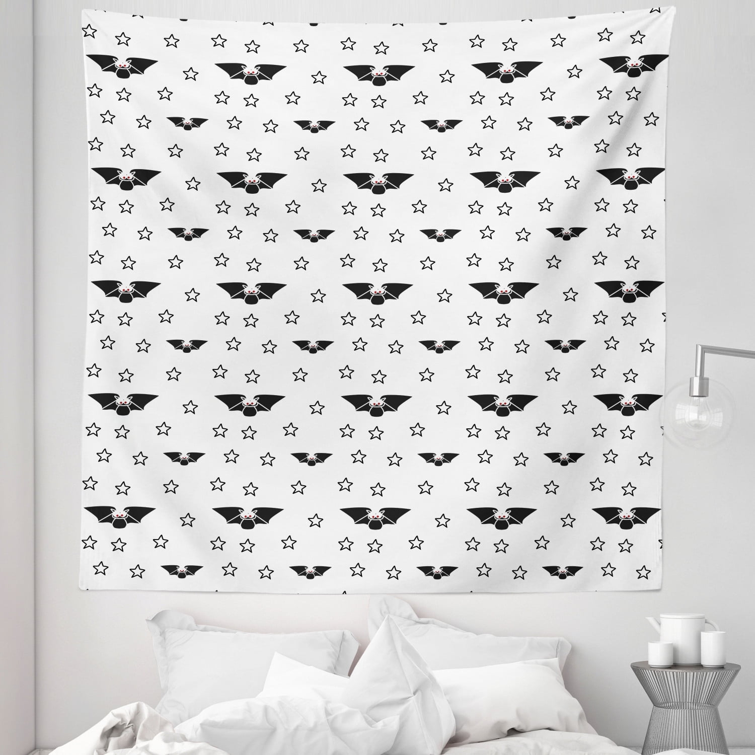 Halloween Tapestry, Continuous Pattern of Outline Stars and Open Winged ...