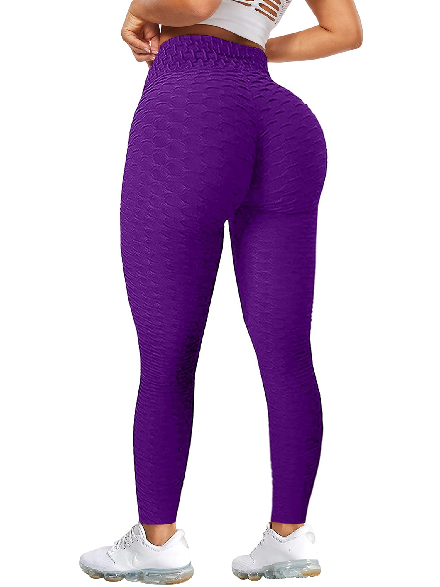 Womens High Waist Textured Butt Lifting Slimming Workout Leggings Tights Exercise Stretch