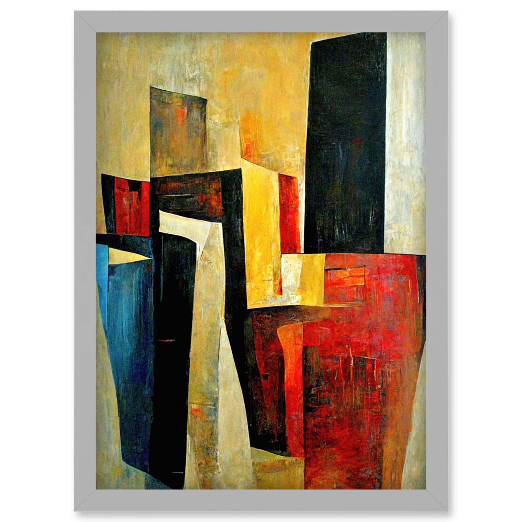 Bold Modern Abstract Cubism Acrylic Painting Artwork Framed Wall Art ...