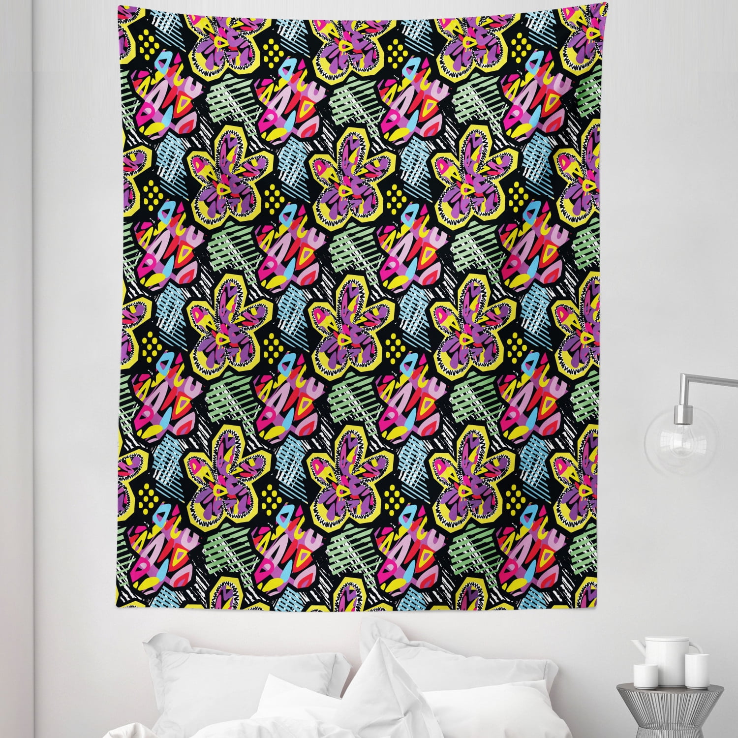 Colorful Tapestry, Tropical Flowers Pattern with Brushstroke Effects ...