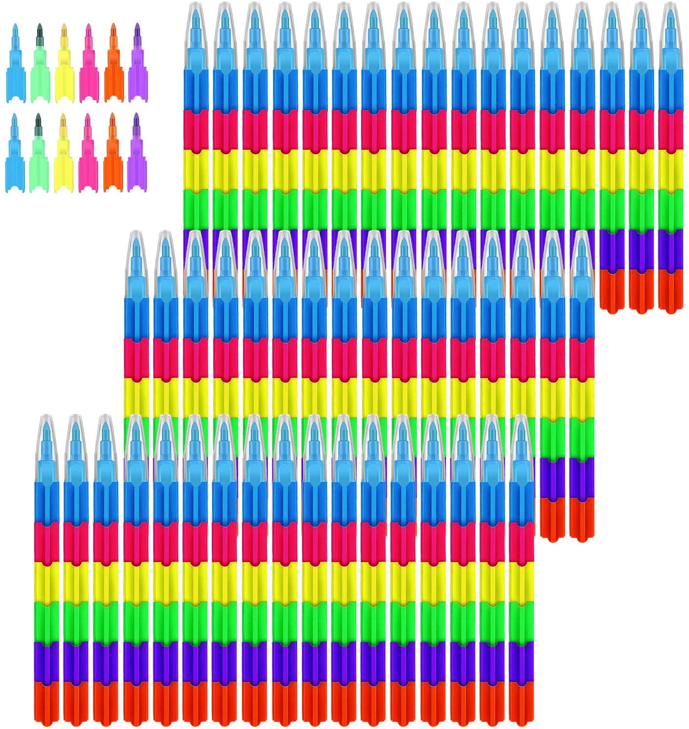 50 Pieces 6 Colors Stacking Crayons Buildable Crayons Colorful Block ...