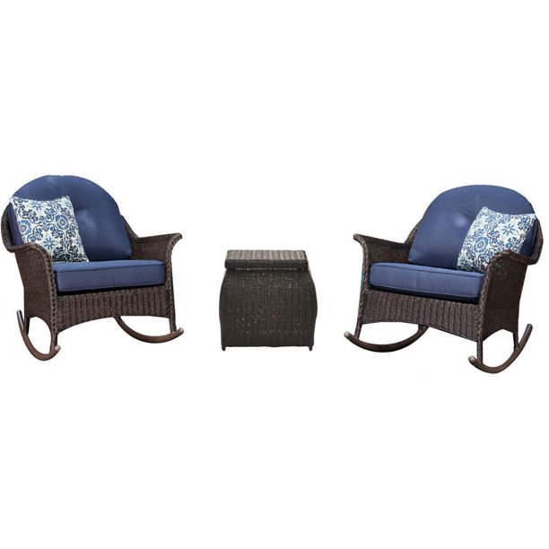 Hanover Sun Porch 3-Piece Resin Rocking Chair Set with 2 Handwoven ...
