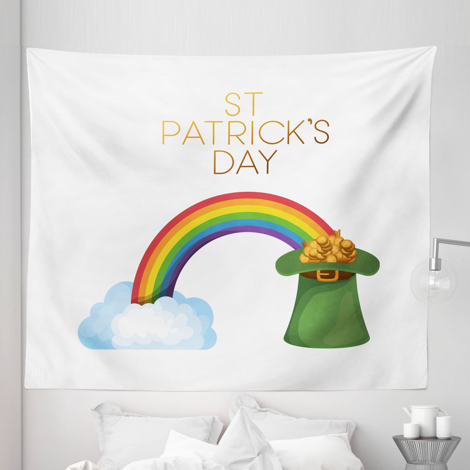 St Patrick's Day Tapestry, Leprechaun Hat Pot of Gold Fortune Wealth ...